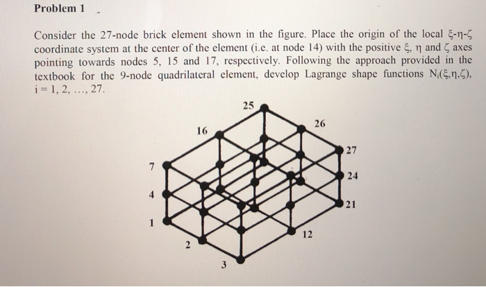 Problem 1 Consider the 27-node brick element shown in | Chegg.com