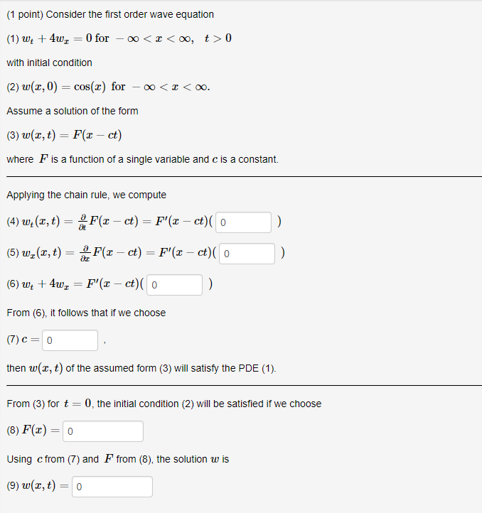 Solved (1 point) Consider the first order wave equation (1) | Chegg.com
