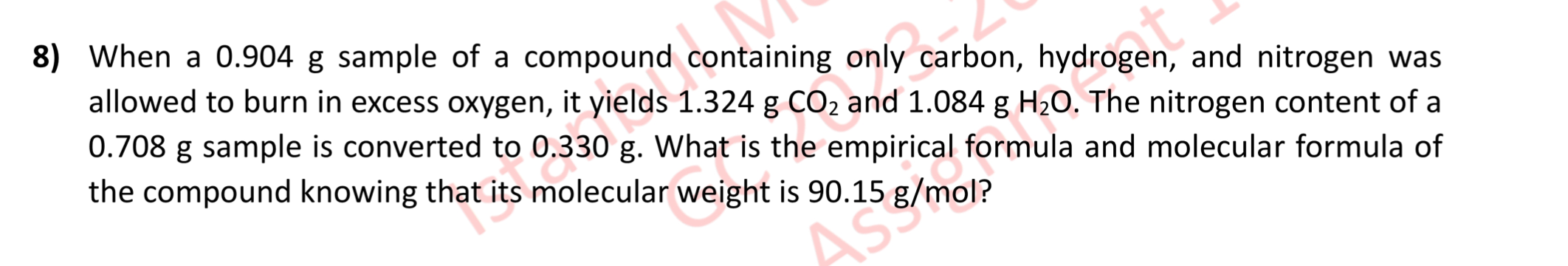 Solved 3) When a 0.904 g sample of a compound containing | Chegg.com