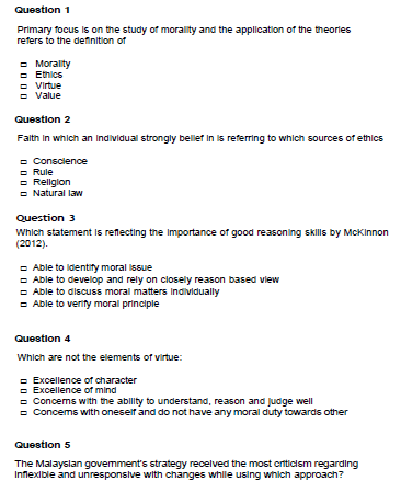 Question 1Primary focus is on the study of morality | Chegg.com