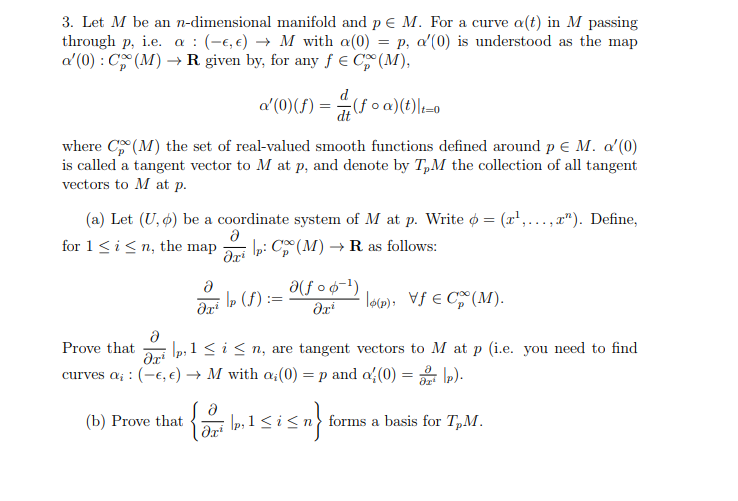 Let M be an n-dimensional manifold and p ∈ M. For a | Chegg.com