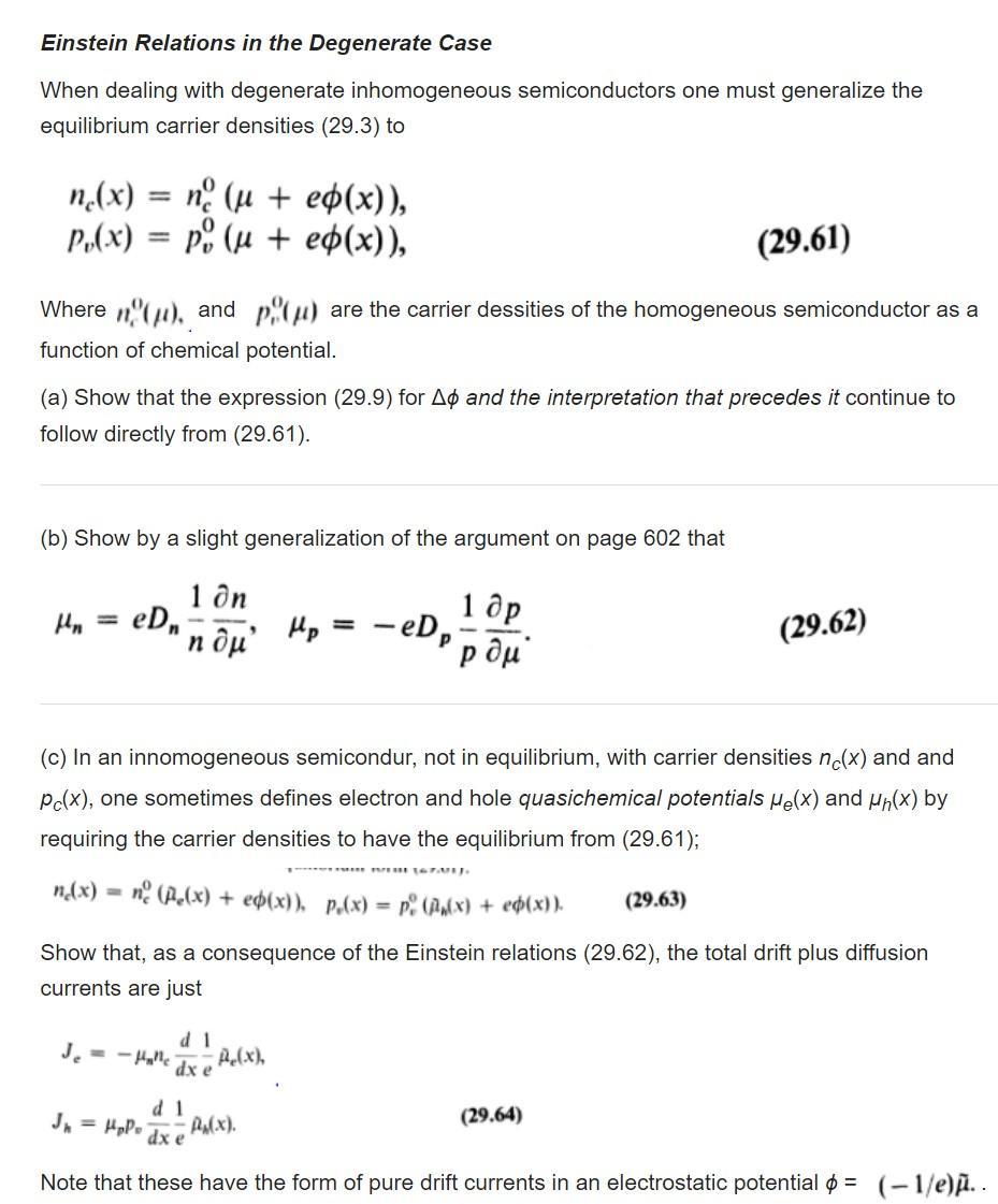Einstein Relations in the Degenerate Case When | Chegg.com