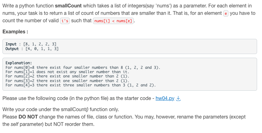 Solved Write a python function smallCount which takes a list | Chegg.com
