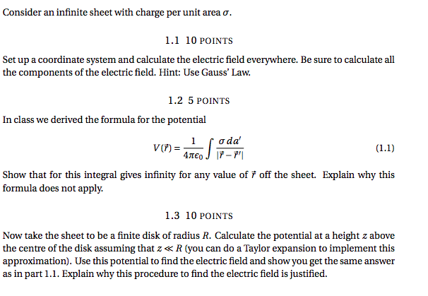 Solved Consider an infinite sheet with charge per unit area | Chegg.com