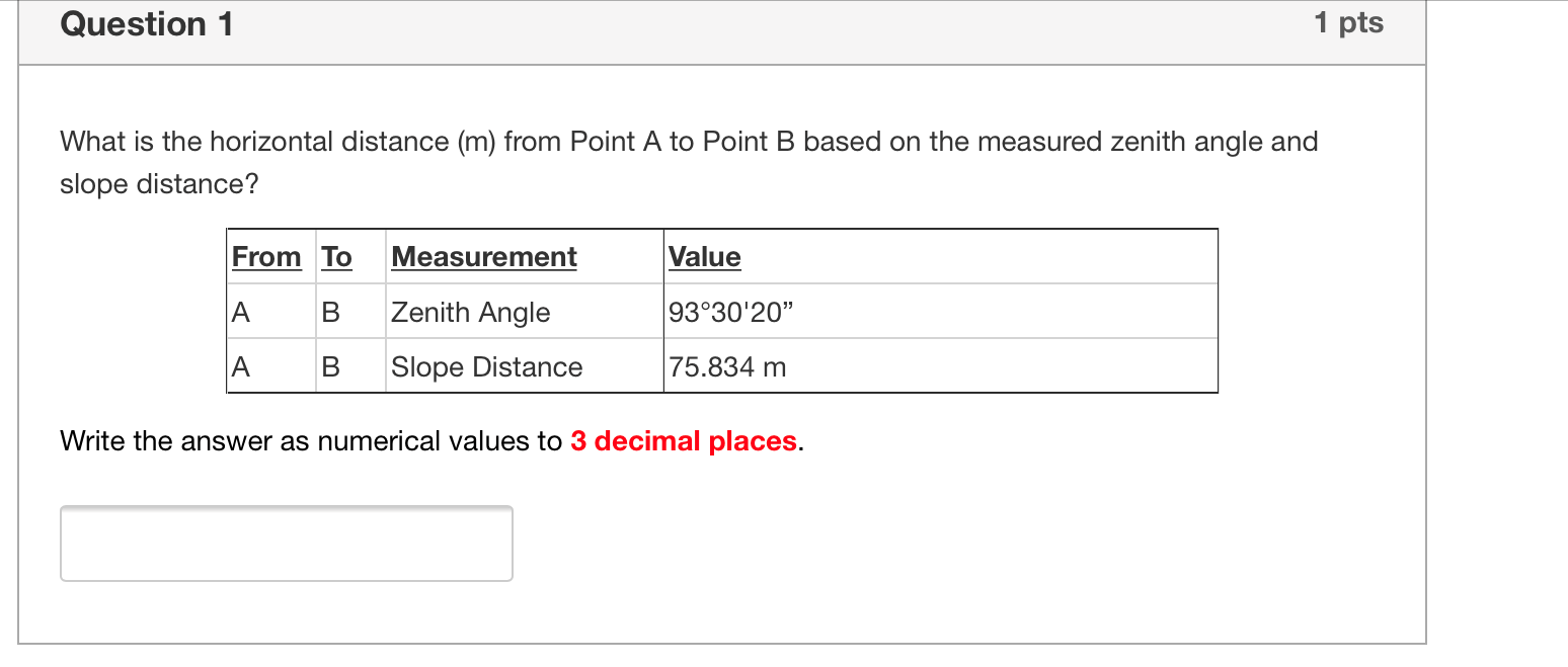 Solved Question 1 1 pts What is the horizontal distance (m) | Chegg.com