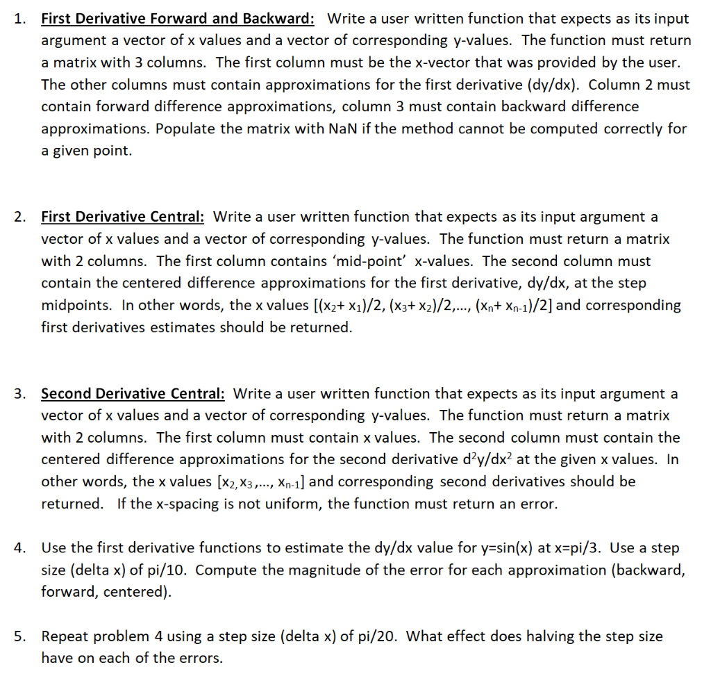 Solved 1. First Derivative Forward and Backward: Write a | Chegg.com