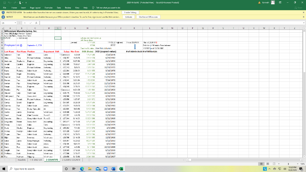 2120-FA-Ex/A3 Protected view - Excel (Unlicensed | Chegg.com