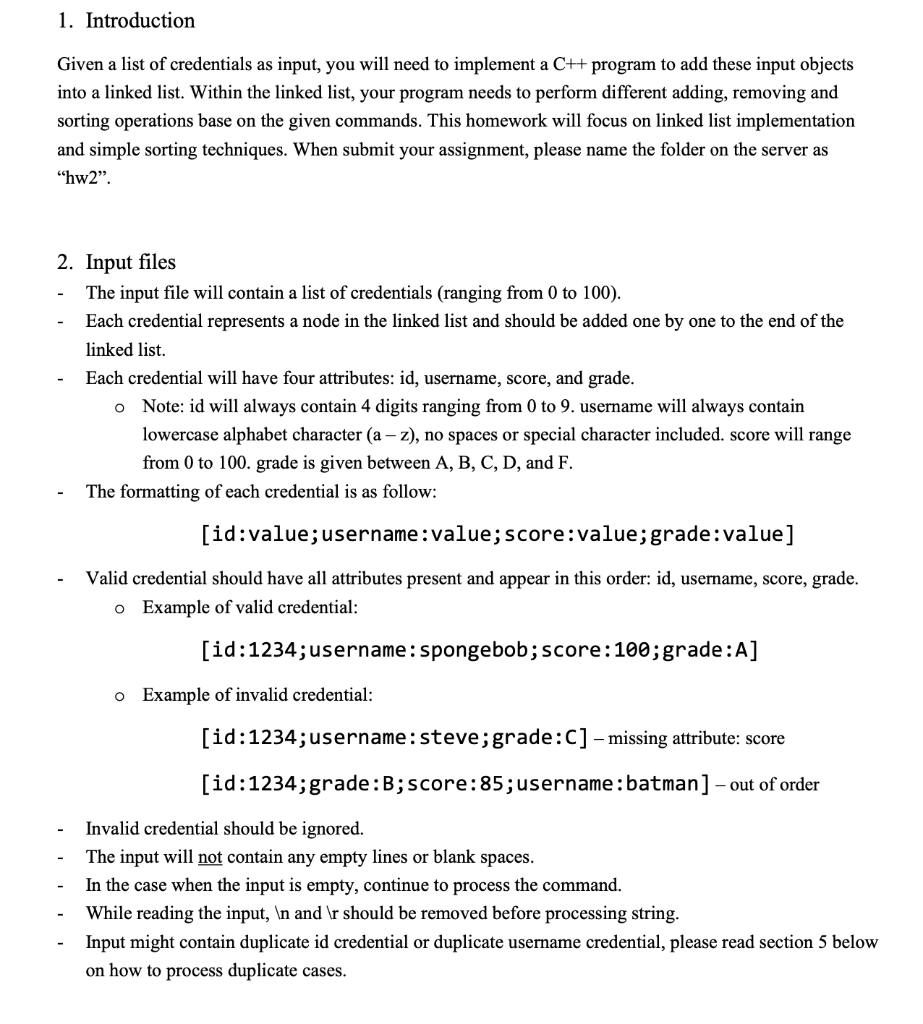 Solved 1. Introduction Given a list of credentials as input, | Chegg.com