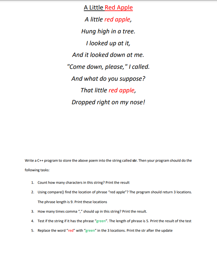 Solved A Little Red Apple A little red apple, Hung high in a | Chegg.com