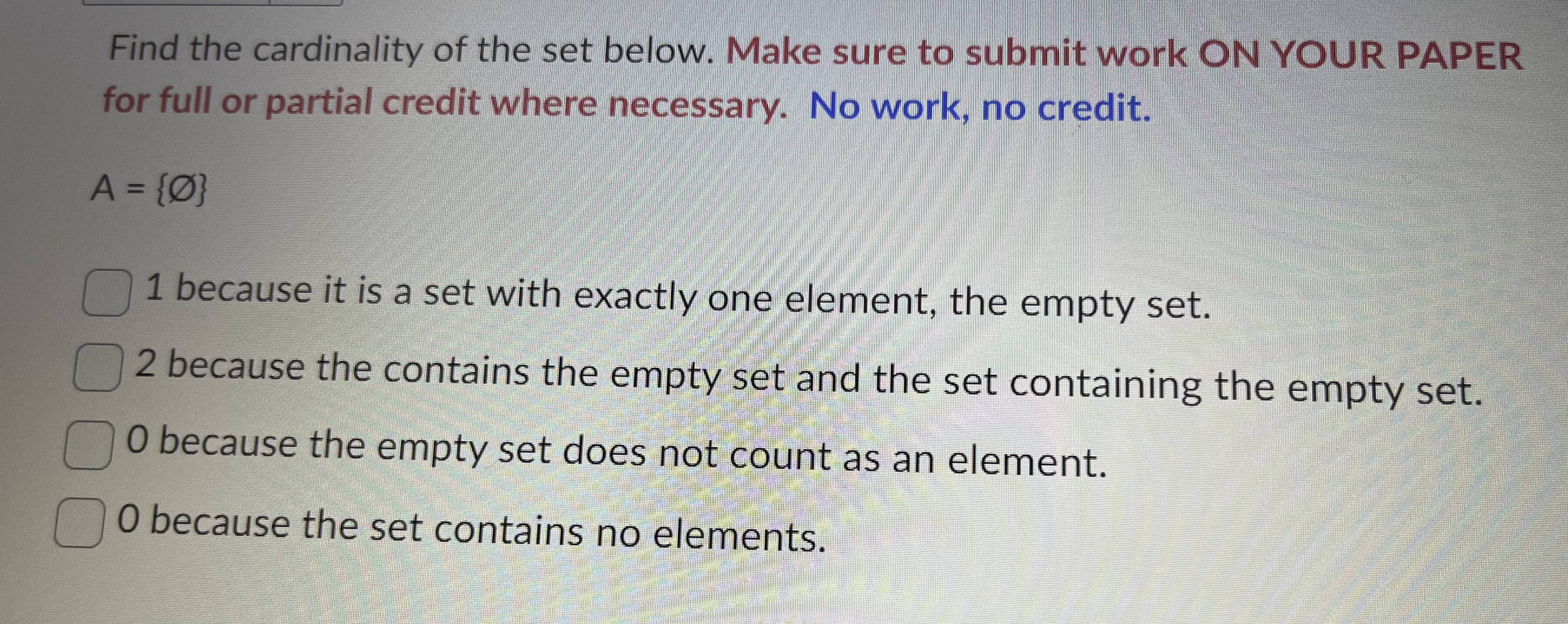 Solved Find the cardinality of the set below. Make sure to | Chegg.com