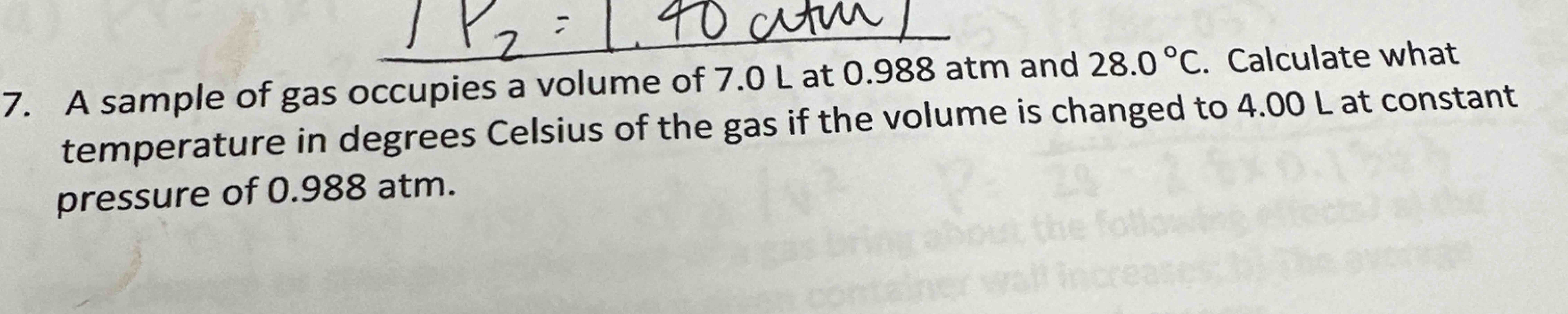 Solved A sample of gas occupies a volume of 7.0L ﻿at | Chegg.com