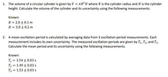 Solved Need help calculating the uncertainties on these | Chegg.com
