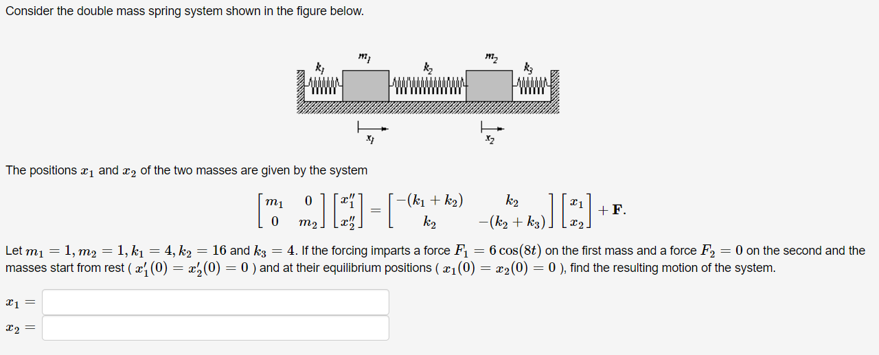 Solved Consider the double mass spring system shown in the | Chegg.com