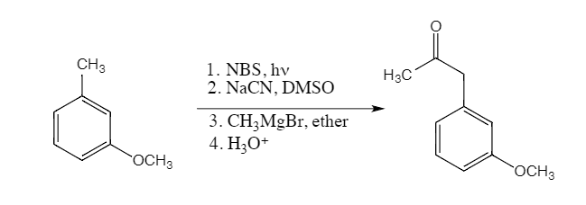 Solved CH3 H3C 1. NBS, hv 2. NaCN, DMSO 3. CH2MgBr, ether 4. | Chegg.com