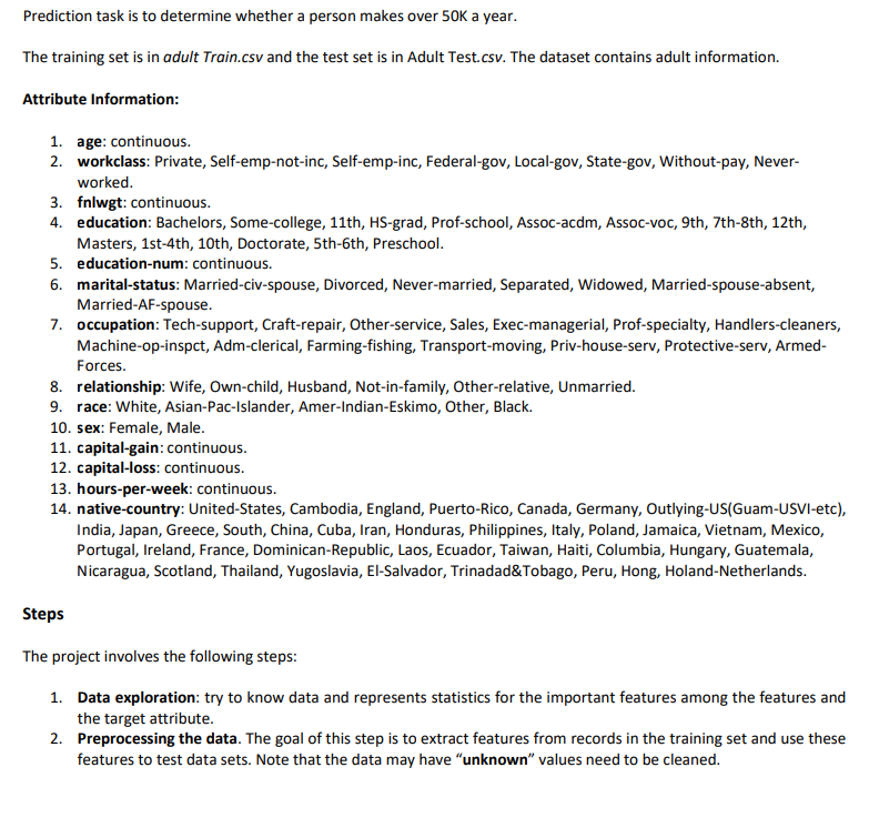Solved Prediction task is to determine whether a person | Chegg.com