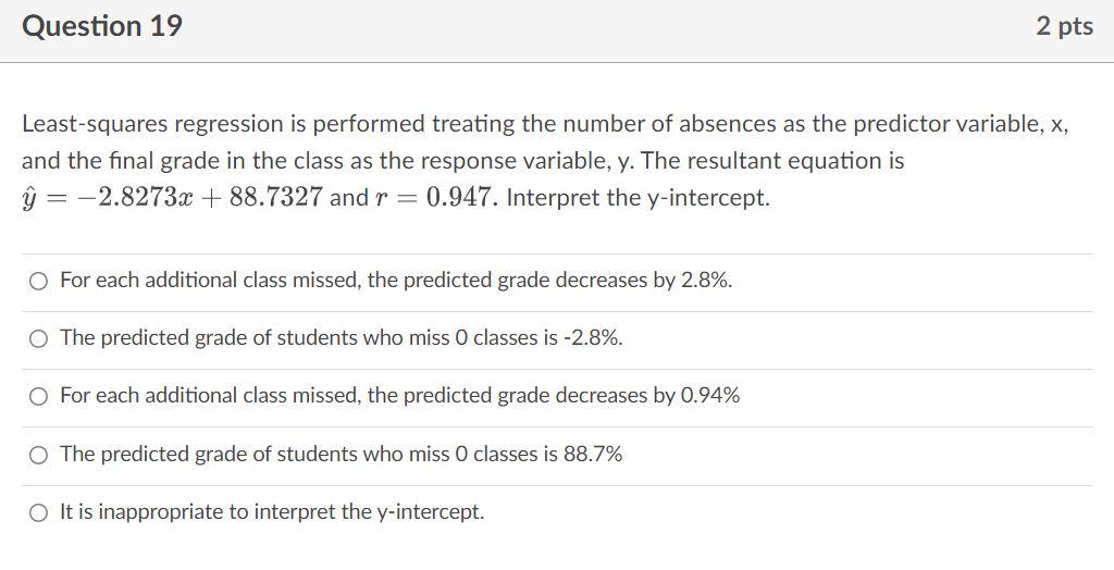 Solved Question 19 2 pts Least-squares regression is | Chegg.com