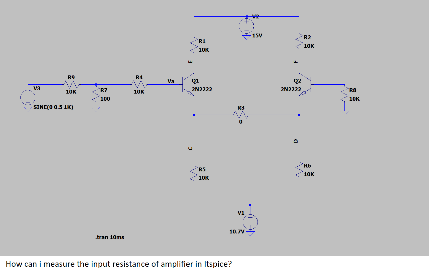 Solved V2 15V R1 10K R2 10K R9 R4 Va Q1 2N2222 Q2 2N2222 V3 | Chegg.com