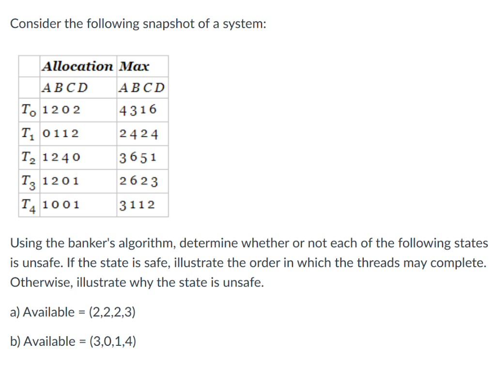 Solved Consider the following snapshot of a system: | Chegg.com