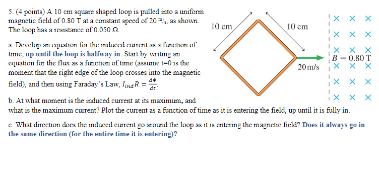 Solved 5. (4 points) A 10 cm square shaped loop is pulled | Chegg.com