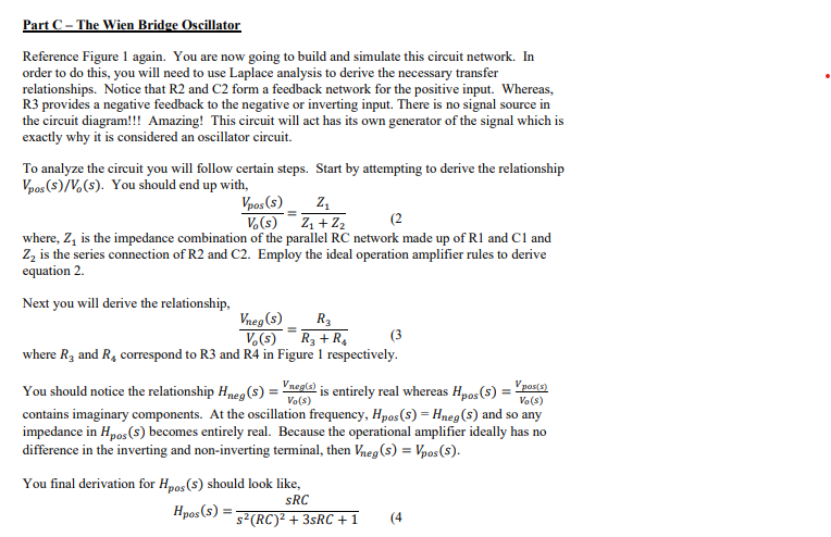 Solved Part C-The Wien Bridge Oscillator Reference Figure 1 | Chegg.com