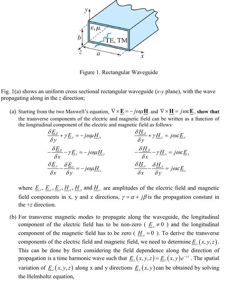 Solved Figure 1 Rectangular Waveguide Fig 1 A Shows An
