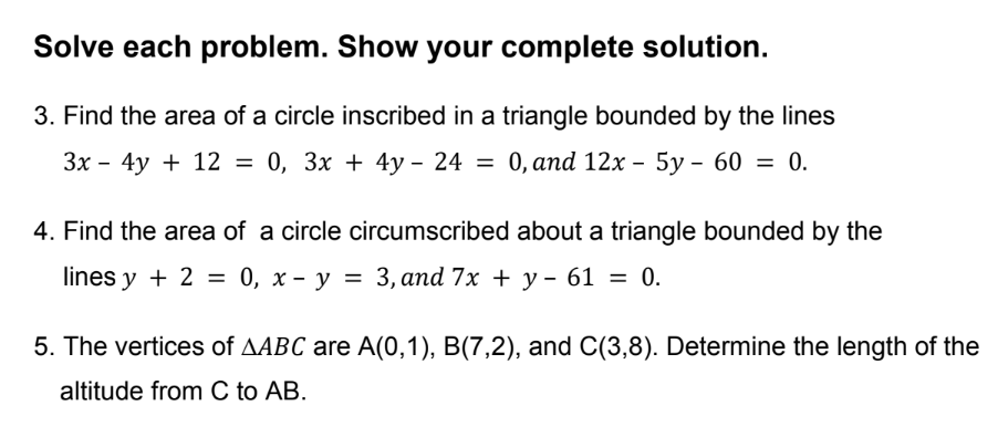 Solved Solve each problem. Show your complete solution. 3. | Chegg.com