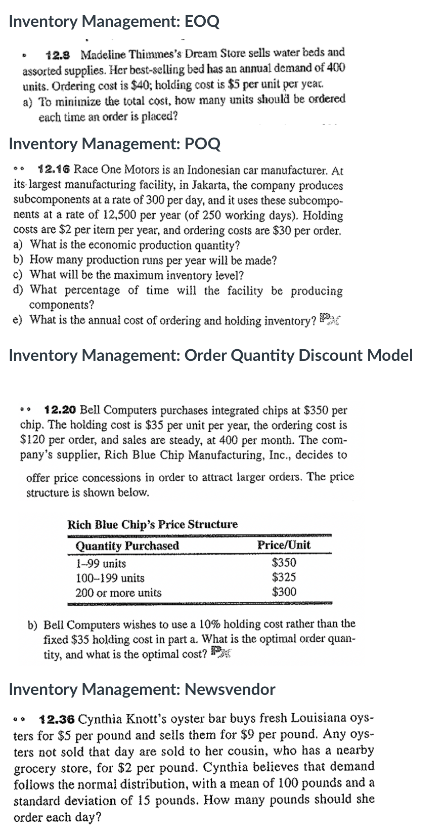 Solved Inventory Management: EOQ,12.8 ﻿Madeline Thimmes's | Chegg.com
