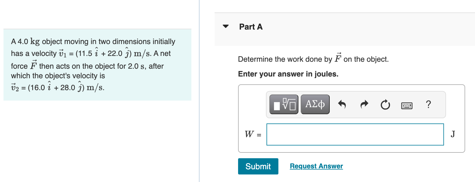 Solved Part AA 4.0kg ﻿object moving in two dimensions | Chegg.com