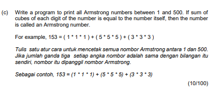 Solved (c) Write a program to print all Armstrong numbers | Chegg.com