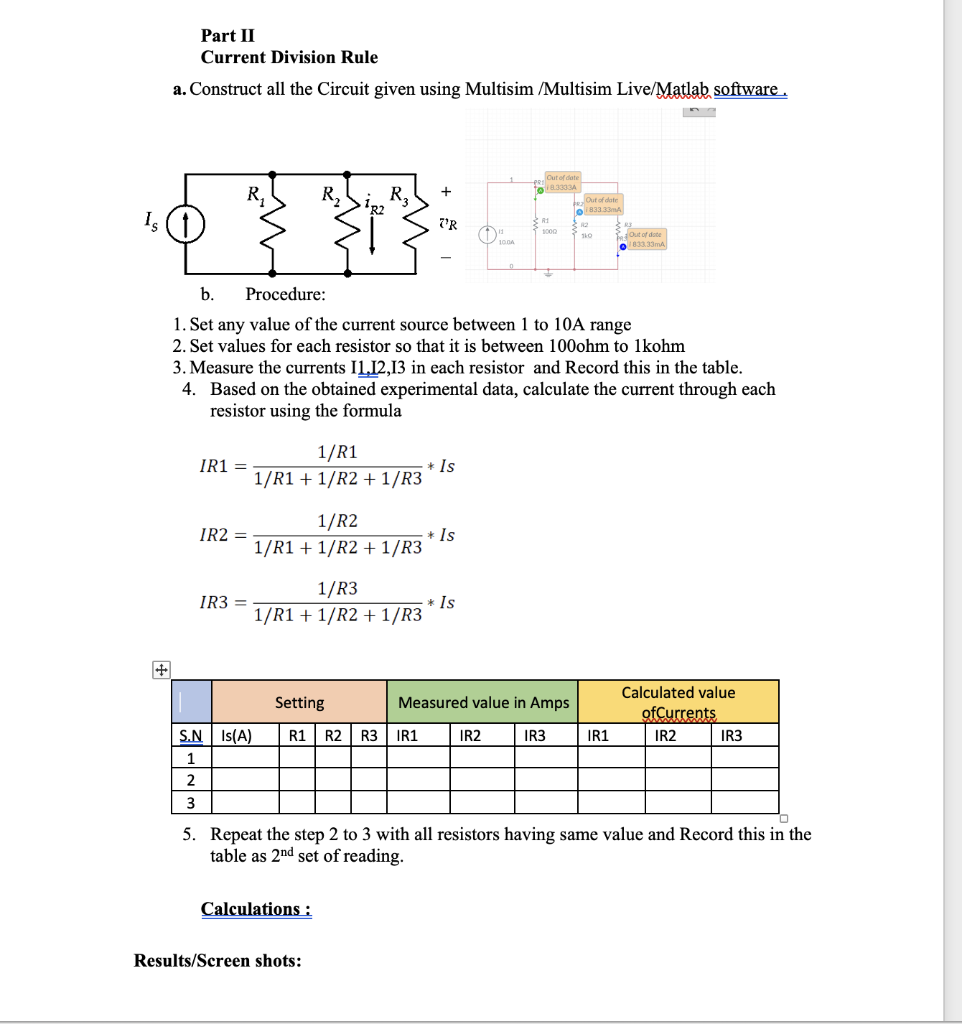 Solved Part II Current Division Rule a. Construct all the | Chegg.com