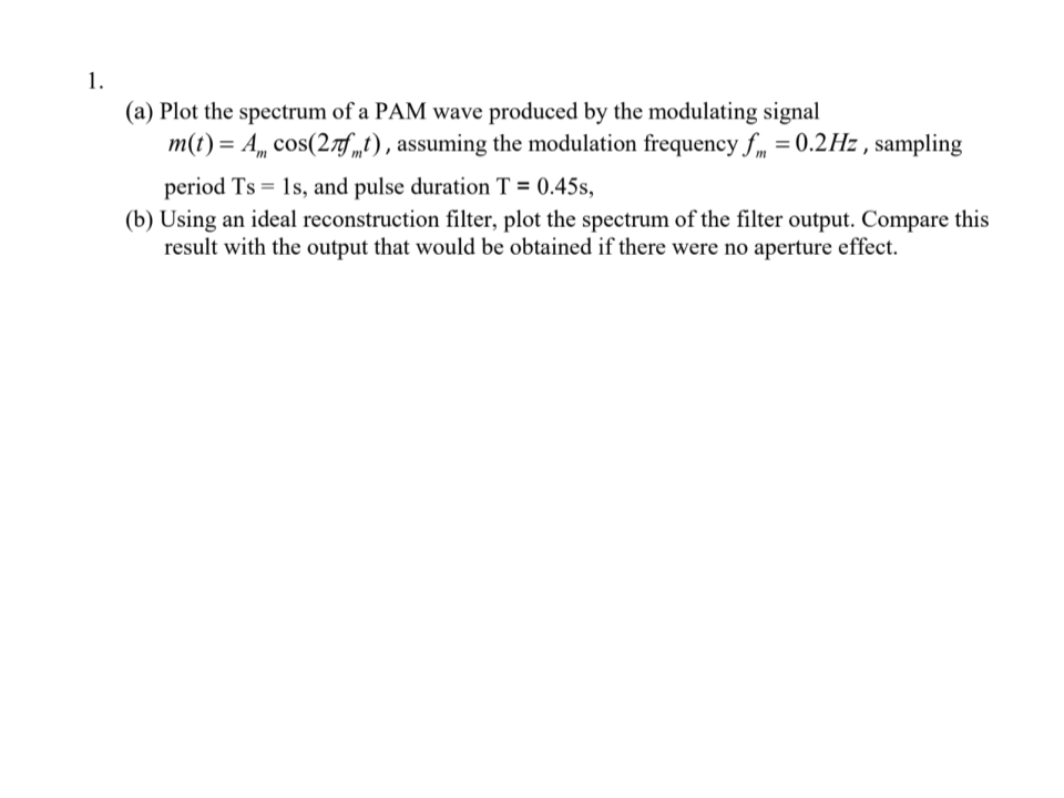 Solved (a) Plot the spectrum of a PAM wave produced by the | Chegg.com