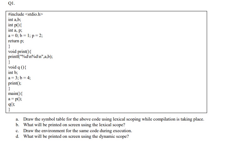 Solved \#include int a,b; int p(){ int a,p; | Chegg.com