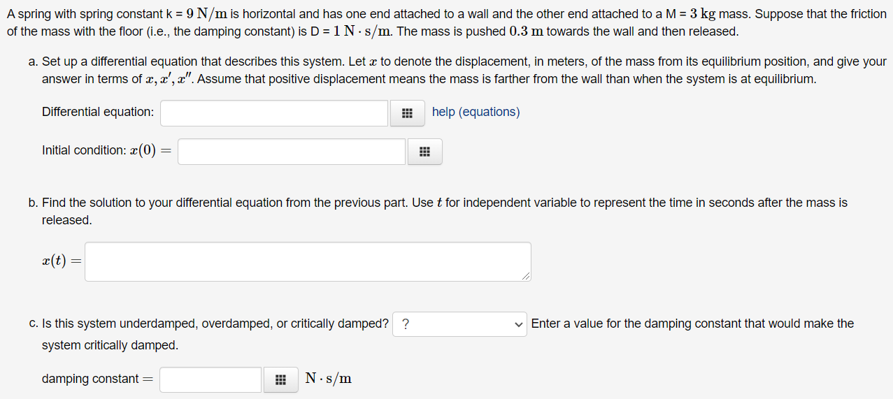 Solved A spring with spring constant k = 9 N/m is horizontal | Chegg.com