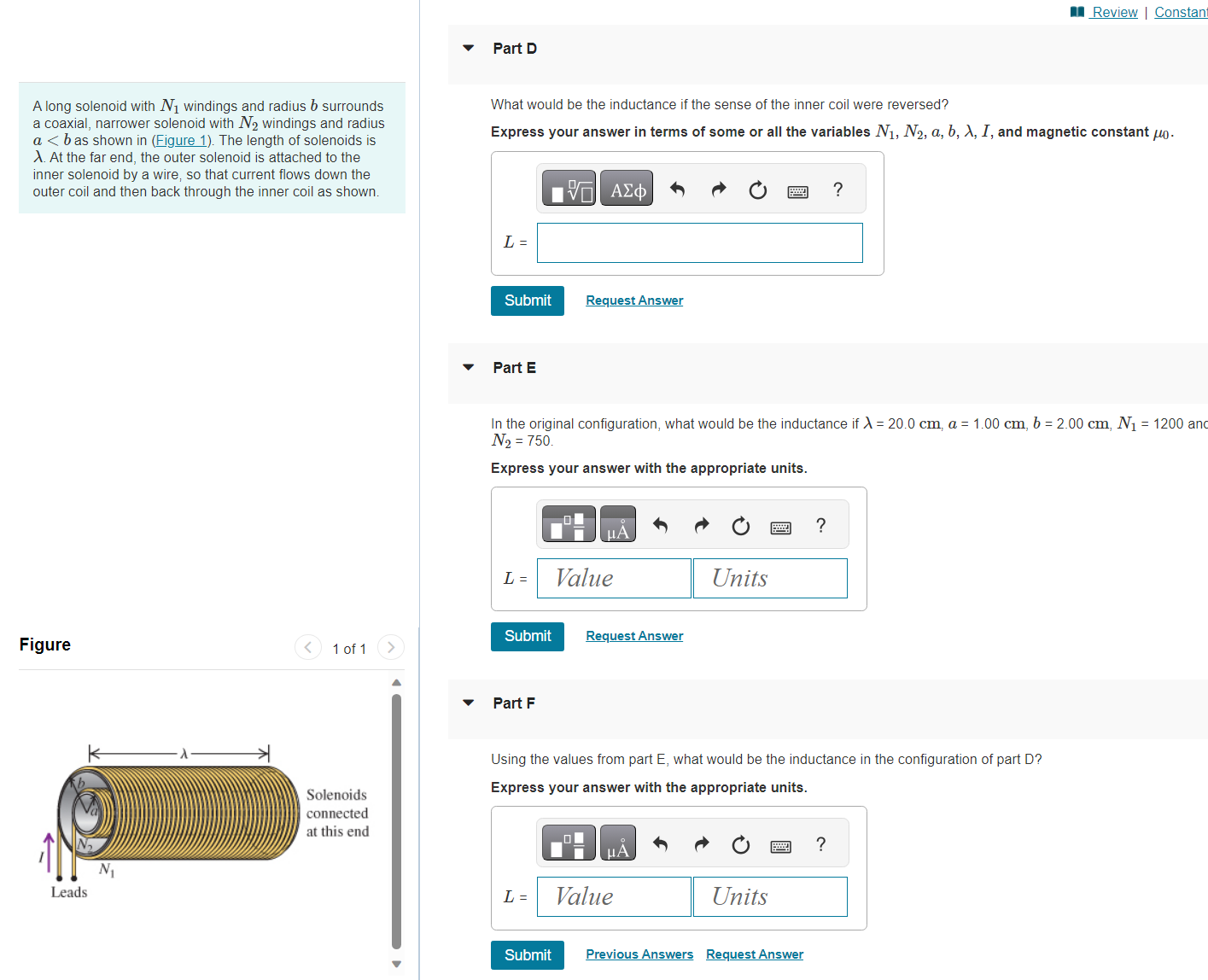Solved A long solenoid with N1 windings and radius b | Chegg.com