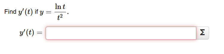 Solved Find y'(t) ﻿if y=lnt/t^2 | Chegg.com