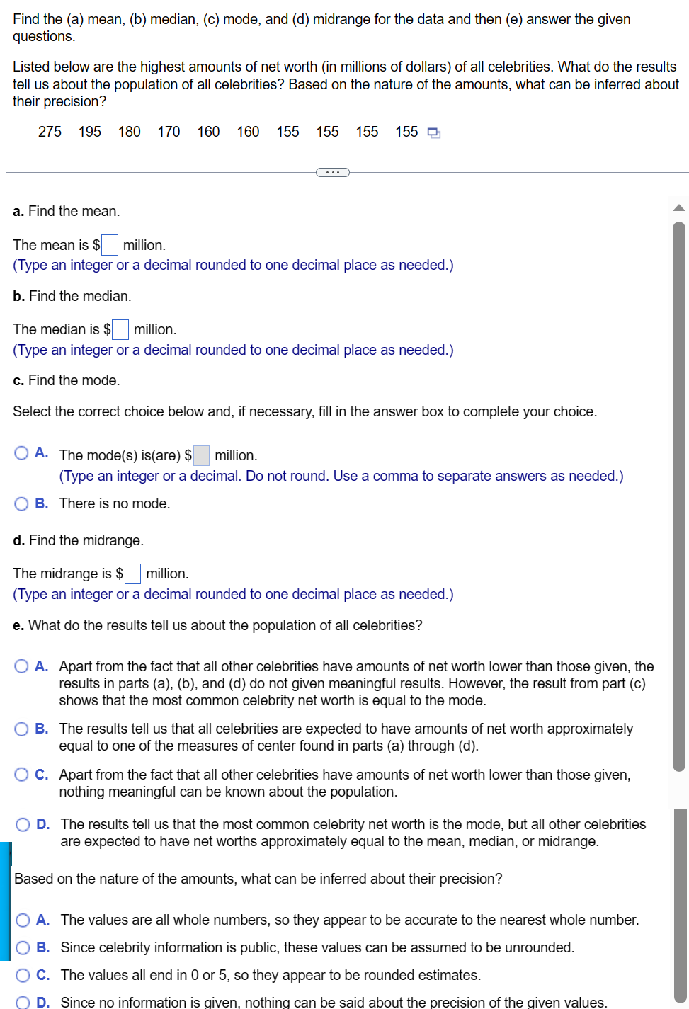 Solved Find the (a) mean, (b) median, (c) mode, and (d) | Chegg.com