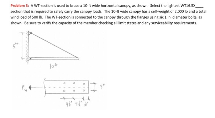 Problem 3: A WT-section is used to brace a 10-ft wide | Chegg.com