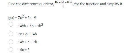 Solved Find the difference quotient, hf(x+h)−f(x), for the | Chegg.com