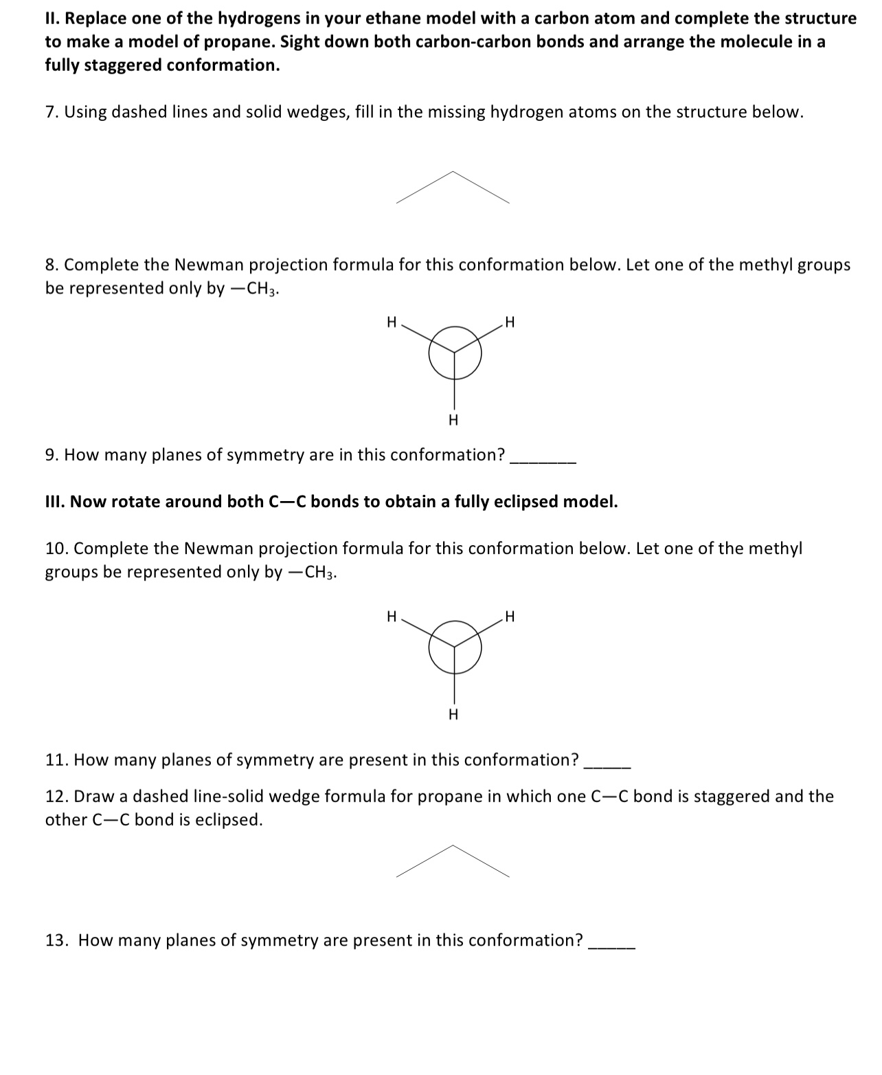 Solved II. Replace one of the hydrogens in your ethane model | Chegg.com