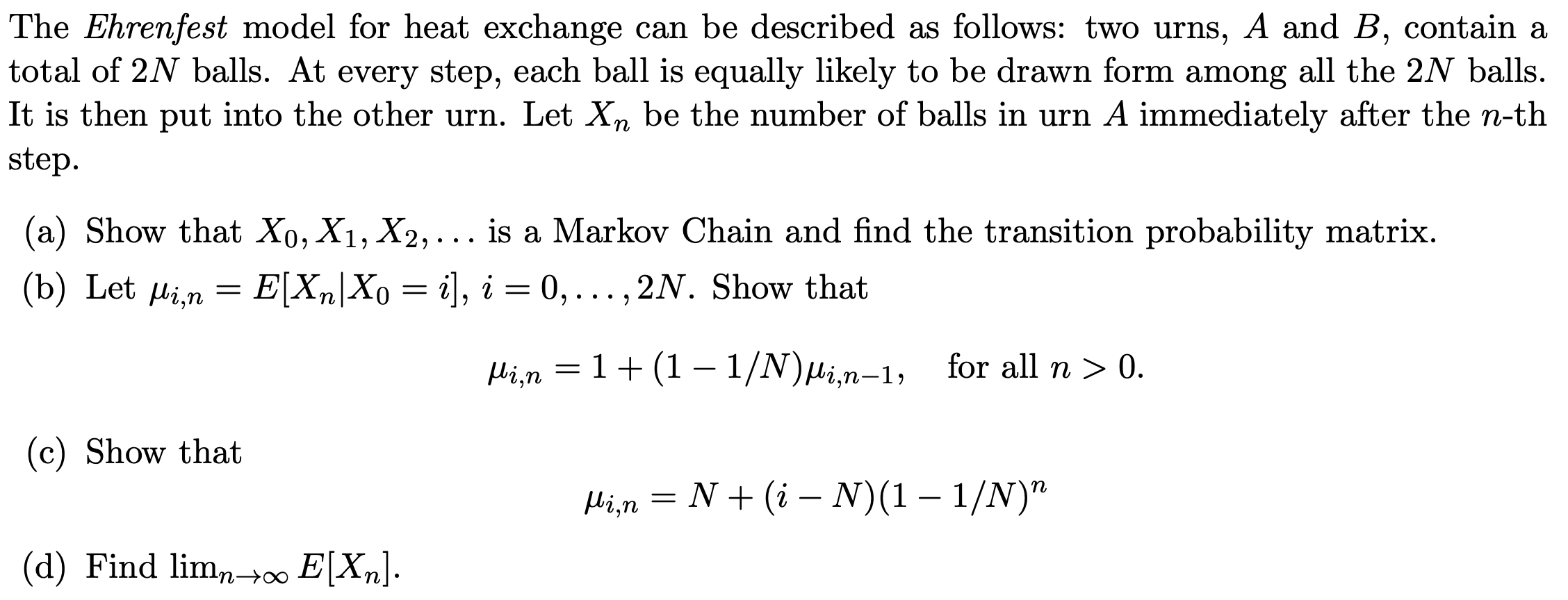 Solved 2 The Ehrenfest model for heat exchange can be | Chegg.com