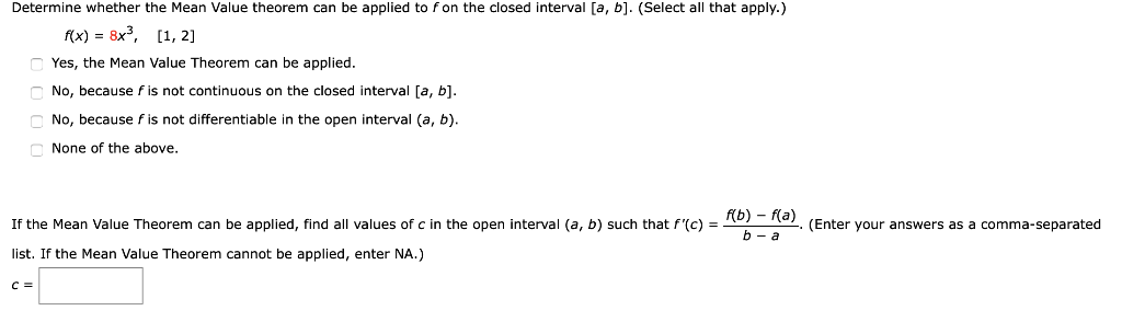 Solved Determine whether the Mean Value theorem can be | Chegg.com