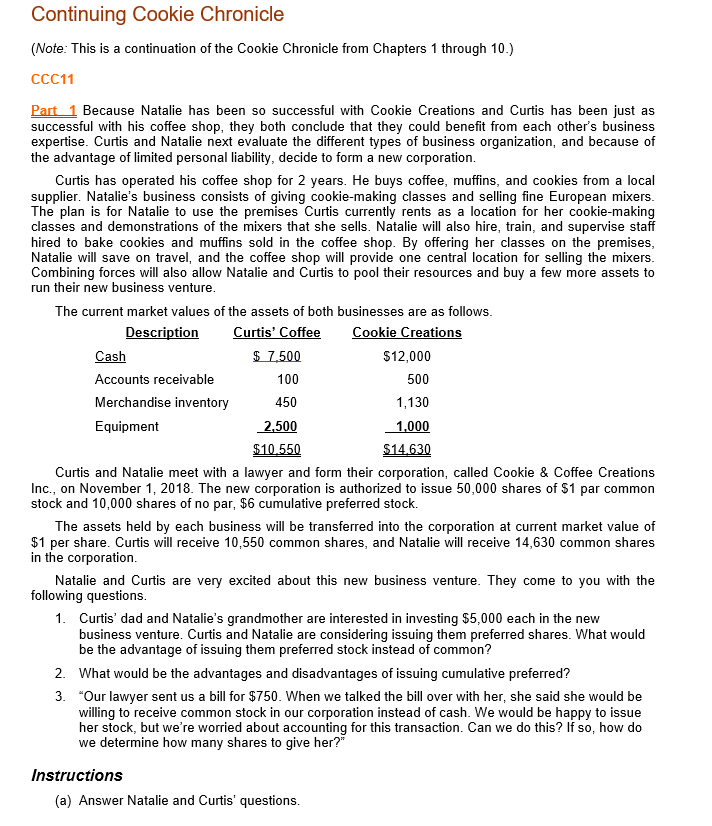 Solved Continuing Cookie Chronicle (Note: This is a | Chegg.com