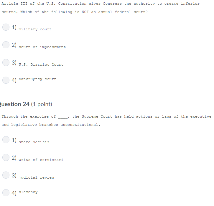 Solved Article III of the U.S. Constitution gives Congress | Chegg.com