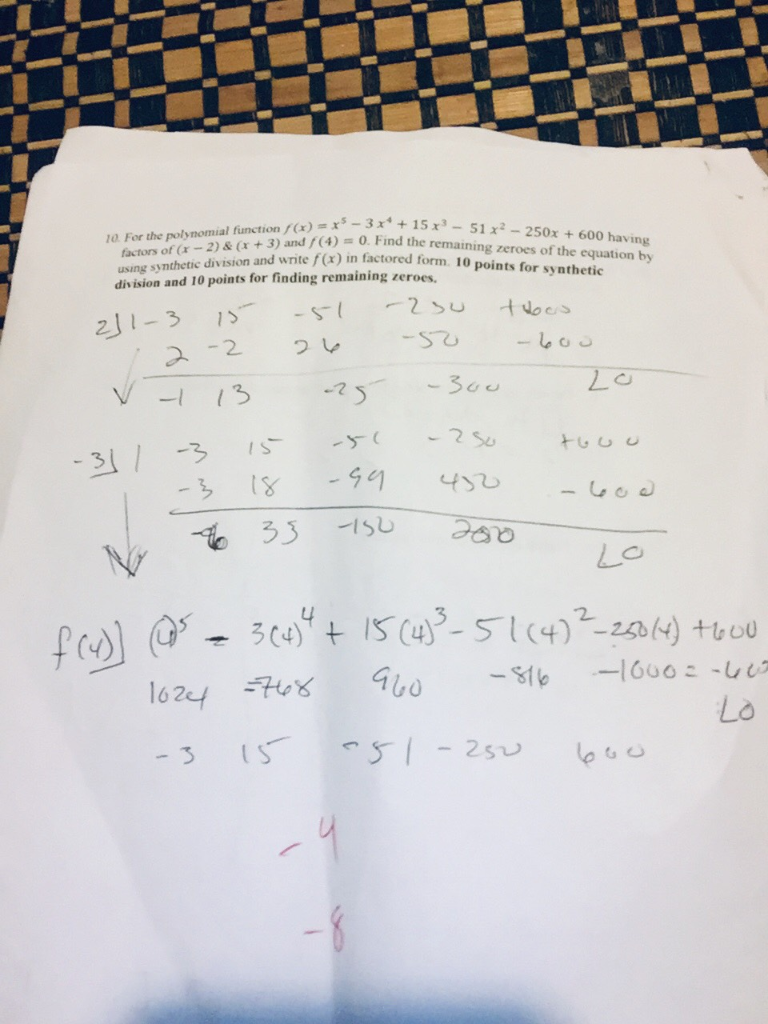 Solved 10 For the polynomial function f(x)= x-3 x+15 x3-51 | Chegg.com