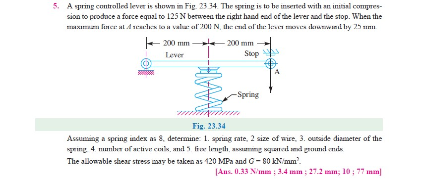 Solved 5. A spring controlled lever is shown in Fig. 23.34. | Chegg.com