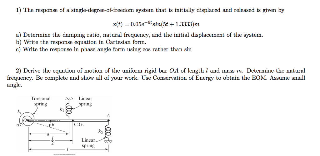 Solved 1) The response of a single-degree-of-freedom system | Chegg.com