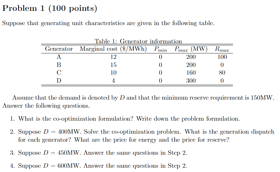 Solved Suppose that generating unit characteristics are | Chegg.com