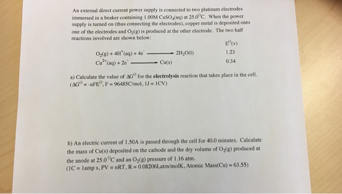 Solved An external direct current power supply is connected | Chegg.com