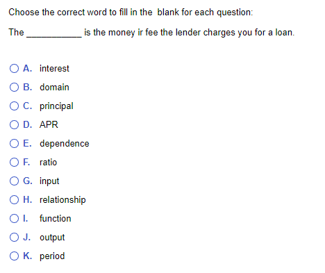 Solved Choose the correct word to fill in the blank for each | Chegg.com