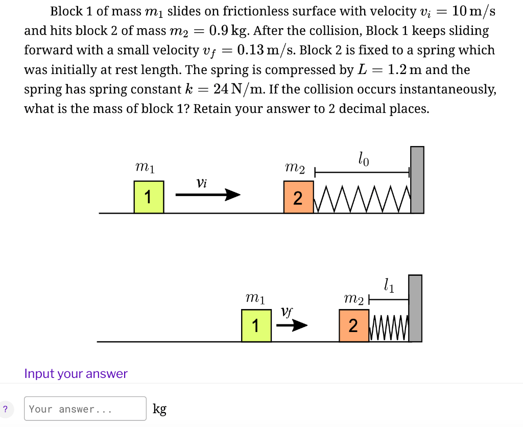 Solved Block 1 of mass m1 slides on frictionless surface | Chegg.com